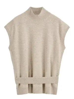 Cos Belt-detail Mock-neck Wool Vest - Beige
