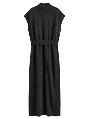 Cos Belt-detail Merino Wool Mock-neck Dress - Dark Grey