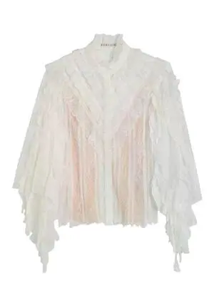 Alice + Olivia Ruffled Lace Blouse - White