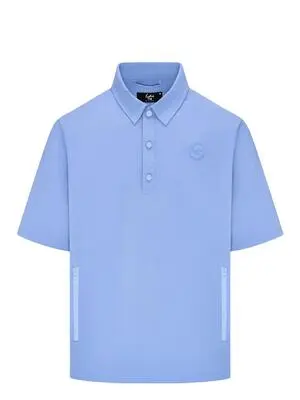 EASTSIDE GOLF Breaker Woven Logo Graphic Polo - Provence Blue