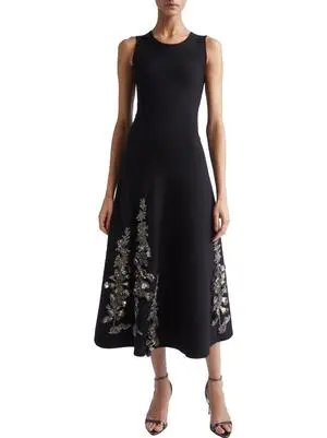 Oscar De La Renta Foxglove Embroidered Fit & Flare Dress - Black
