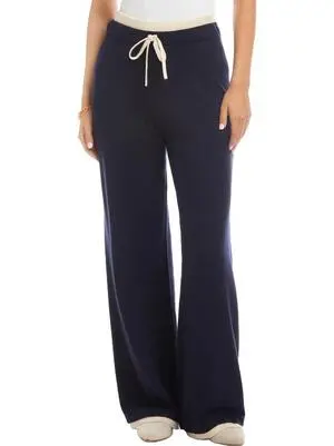 Karen Kane Contrast Trim Wide Leg Drawstring Pants - Navy/cream
