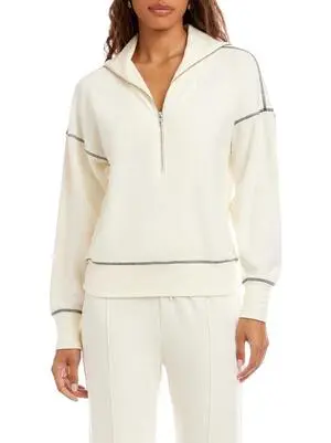 Karen Kane Contrast Stitch Half Zip Pullover - Cream