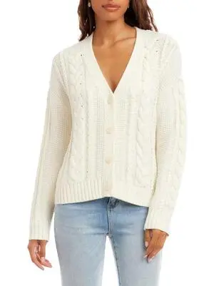 Karen Kane Cable Stitch V-neck Cardigan - Cream