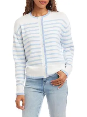 Karen Kane Striped Cardigan Sweater - Blue With Off White