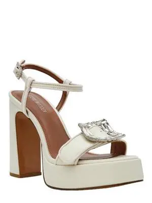 Steve Madden Liandra Platform Sandals - Ivory Satin
