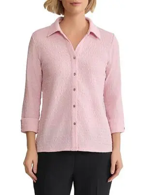 KASPER Ridge Knit Button-up Shirt - Tutu Pink