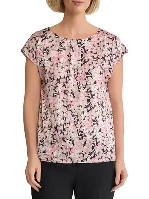 KASPER Floral Print Satin Top - Black/pink Multi