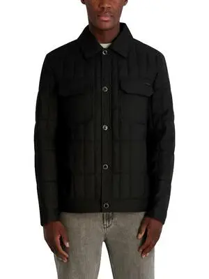 Karl Lagerfeld Quilted Herringbone Shirt Jacket - Black