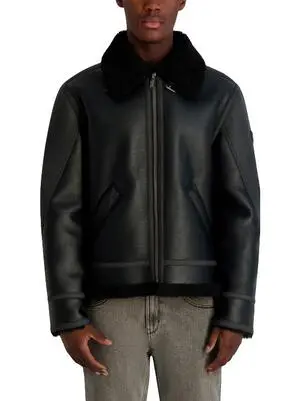 Karl Lagerfeld Faux Leather & Faux Shearling Bomber Jacket - Black