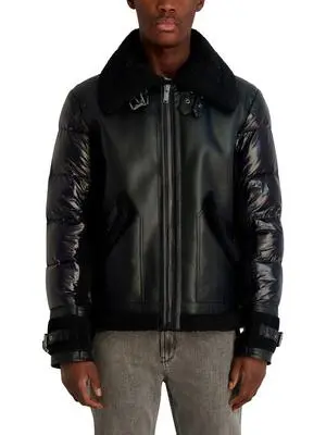 Karl Lagerfeld Mixed Media Bomber With Faux Fur Trim - Black