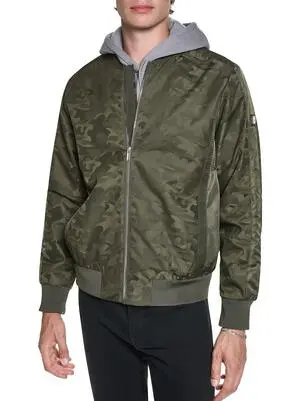 Karl Lagerfeld Camo Print Bomber Jacket - Olive