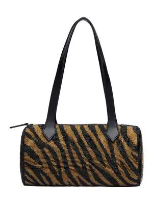 REFORMATION Aurora Beaded Baguette Shoulder Bag - Bronze Black Zebra Beaded