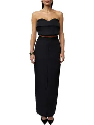JLUXLABEL Quilted Strapless Crop Top And Column Maxi Skirt Set - Black