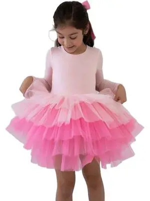 MINI CELEBRITIES Long Sleeve Tutu Dress - Pink Love