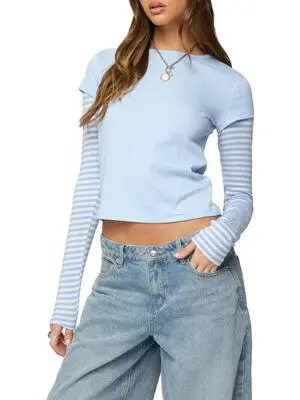 EDIKTED Striped Layered Crop T-Shirt