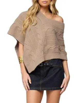 EDIKTED Cable Stitch Poncho - Brown