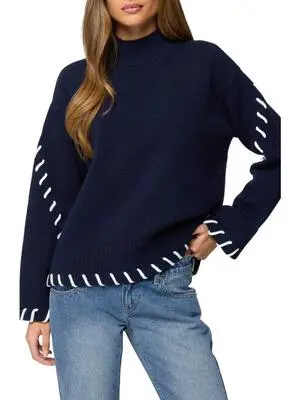 EDIKTED Indah Mock Neck Sweater - Navy