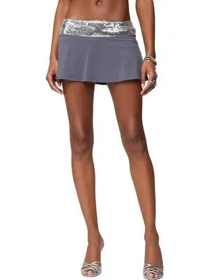 EDIKTED Sequin Waist Miniskirt - Dark-gray