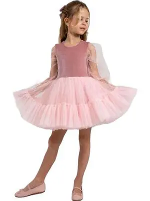 MINI CELEBRITIES Velvet And Tulle Balloon Sleeve Dress - Pink Rose