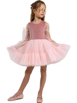 MINI CELEBRITIES Velvet Tulle Dress - Pink Rose