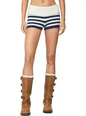 EDIKTED Striped Knit Shorts - Navy-and-white