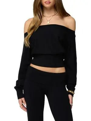 EDIKTED Off-the-shoulder Crop Sweater - Black