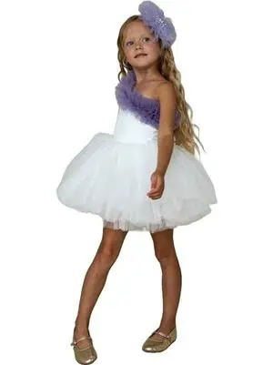 MINI CELEBRITIES One Shoulder Ruffle Tulle Dress - White Lily Lilac Ruffle