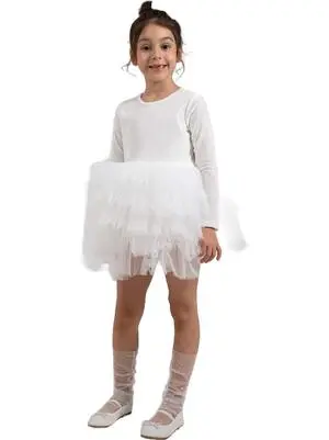 MINI CELEBRITIES Jolie Long Sleeve Velvet Tutu Dress - White Lily