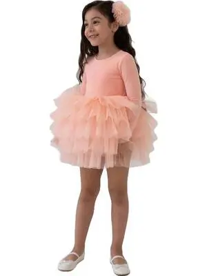 MINI CELEBRITIES Blossom Long Sleeve Tutu Dress - Salmon Blossom