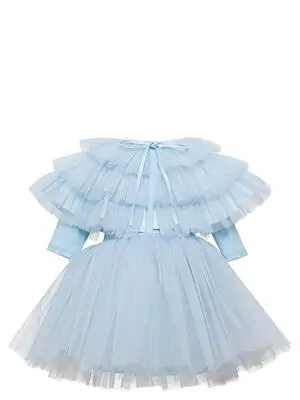 MINI CELEBRITIES Tulle Dress Set With Ruffled Cape Cool Blue