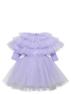 MINI CELEBRITIES Tulle Dress Set With Ruffled Cape - Purple Bloom