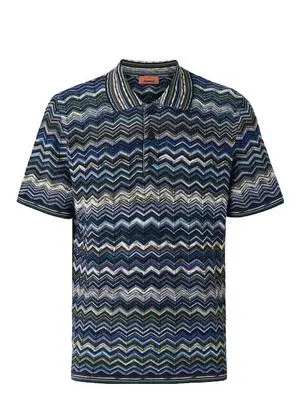 Missoni Cotton Knit Polo Shirt With Chevron Pattern - Blue