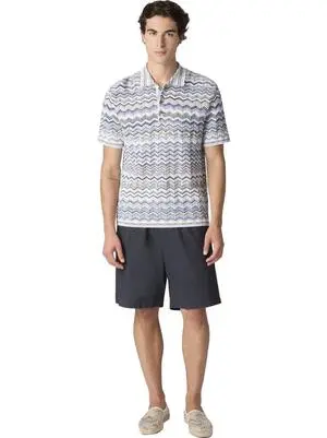 Missoni Cotton Knit Polo Shirt With Chevron Pattern - Light Blue