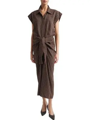 A.L.C. Emilia Stripe Tie Front Shirt Dress - Ganache Stripe