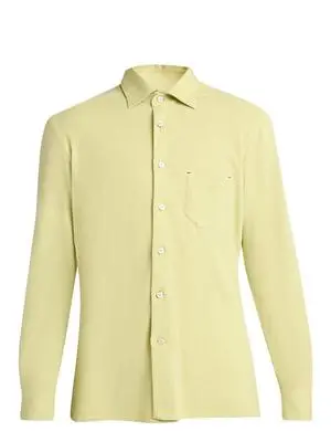 Kiton Pique Button-down Shirt With Bar Tack Pocket - Celery
