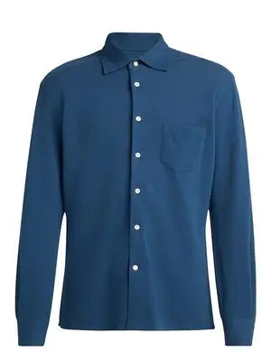 Kiton Pique Button-down Shirt With Bar Tack Pocket - Navy
