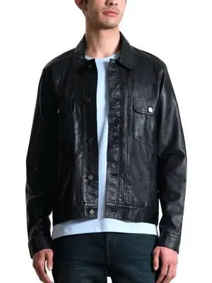 VELEZ Classic Fit Leather Trucker Jacket - Black
