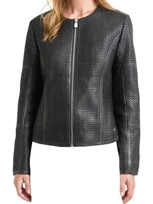 VELEZ Woven Leather Jacket - Black