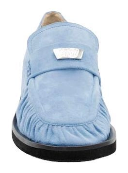 VALENTINA RANGONI Valentina Rangoni Cortina Block Heel Loafer In Italian Cashmere Suede Blue
