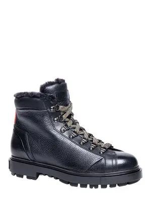Santoni Genuine Shearling Lug Sole Boot - Black