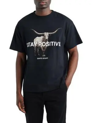 SANTO STUDIO Positivity Cotton Graphic T-shirt - Black