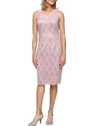 SL FASHIONS Lace Jacket And Sheath Dress Set - Blush