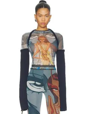 Ottolinger Mesh Hybrid Longsleeve In Julien Ceccaldi Print - Print-blue
