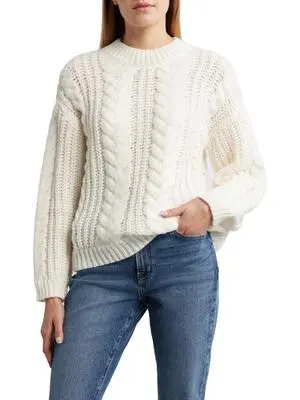 CITY BLUES Cable Knit Sweater - Cloud