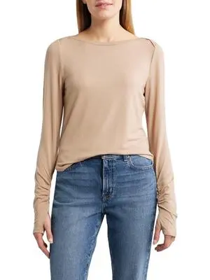 CITY BLUES Long Sleeve Modal Blend Top - Champagne
