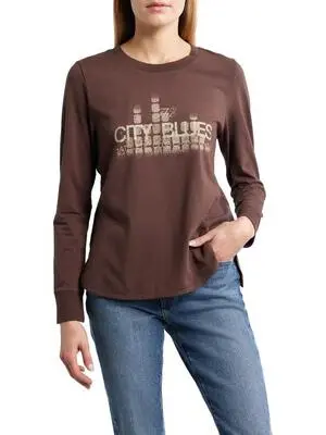 CITY BLUES Graphic Print Cotton-blend Top - Coffee