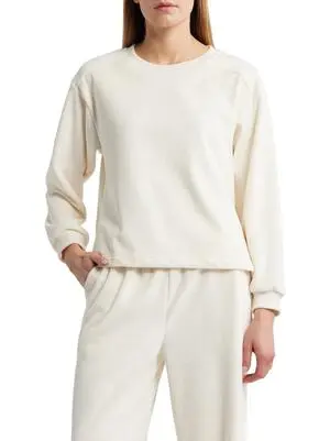 CITY BLUES Ribbed Velour High-low Sweatshirt - Cream