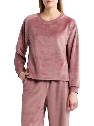 CITY BLUES Ribbed Velour High-low Sweatshirt - Dusty Rose