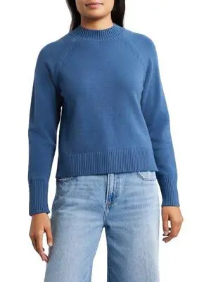 CITY BLUES Raglan Sleeve Mock Neck Sweater - Cadet Blue